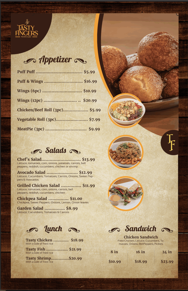 Tasty Fingers Menu | The World In On Place